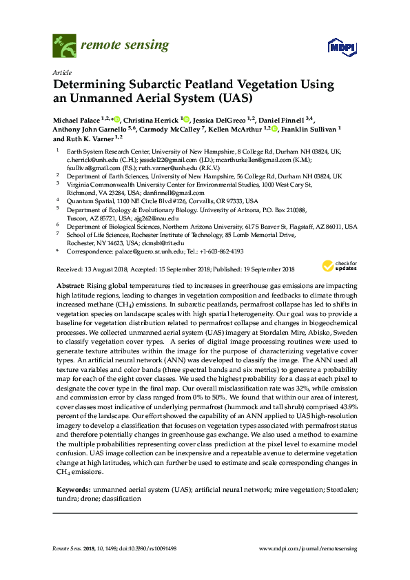 Pdf Determining Subarctic Peatland Vegetation Using An Unmanned Aerial System Uas