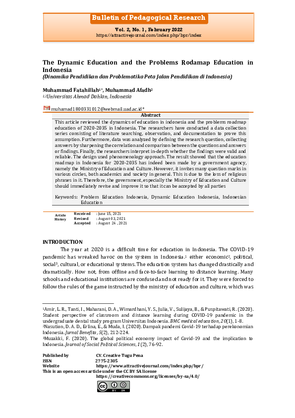 (PDF) The Dynamic Education and the Problems Rodamap Education in Indonesia