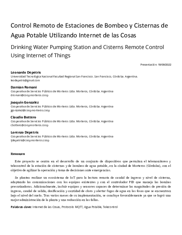 (DOC) Drinking Water Pumping Station and Cisterns Remote Control Using ...