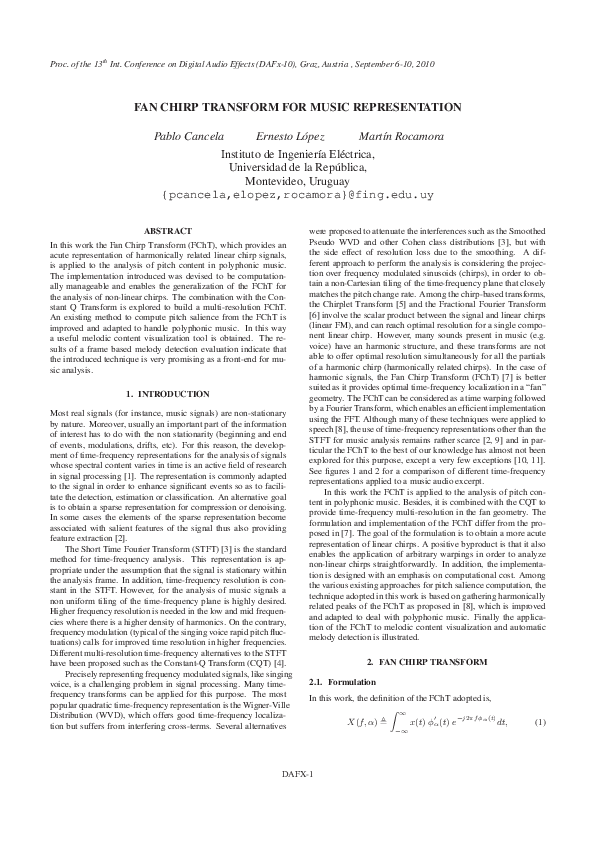 (PDF) Fan Chirp Transform for Music Representation