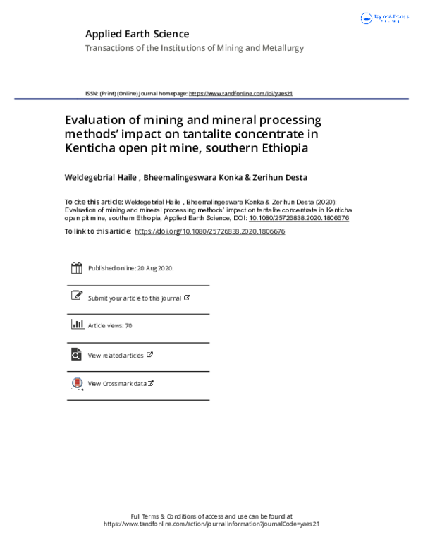 (PDF) Evaluation of mining and mineral processing methods’ impact on ...