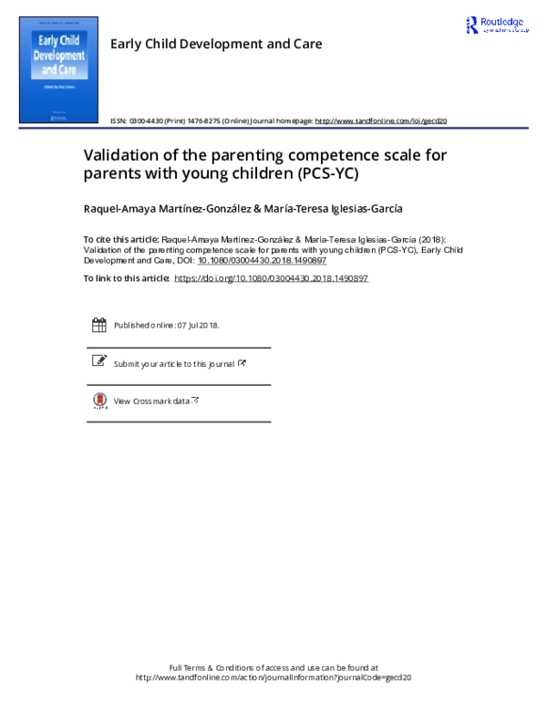 (PDF) Validation of the parenting competence scale for parents with young children (PCS-YC)