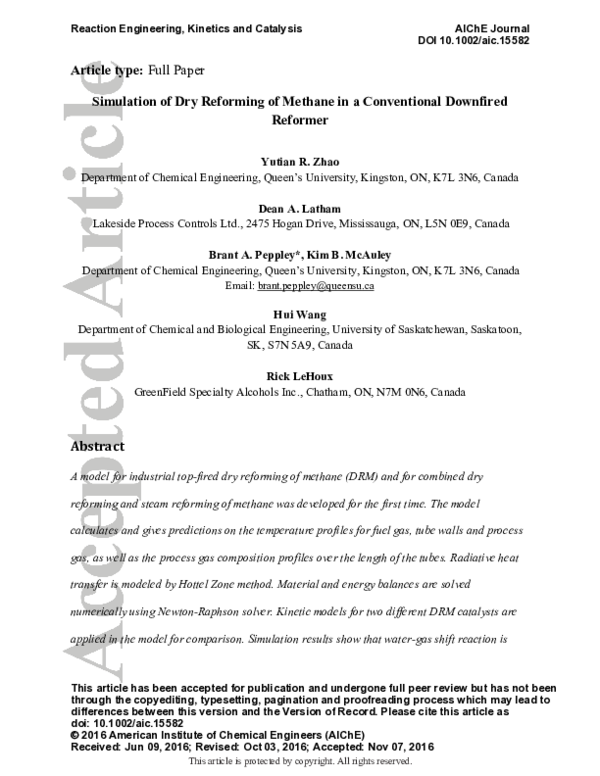 (PDF) Simulation of dry reforming of methane in a conventional downfired reformer