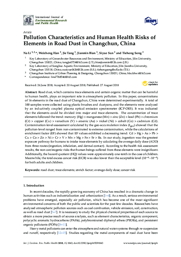 (PDF) Pollution characteristics and human health risks of potentially ...