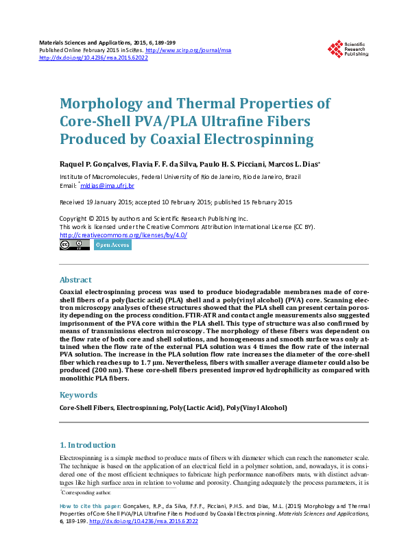 (PDF) Morphology and Thermal Properties of Core-Shell PVA/PLA Ultrafine ...