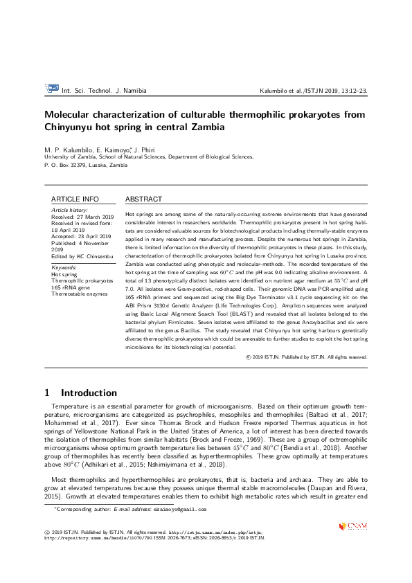 (PDF) Molecular characterization of culturable thermophilic prokaryotes ...