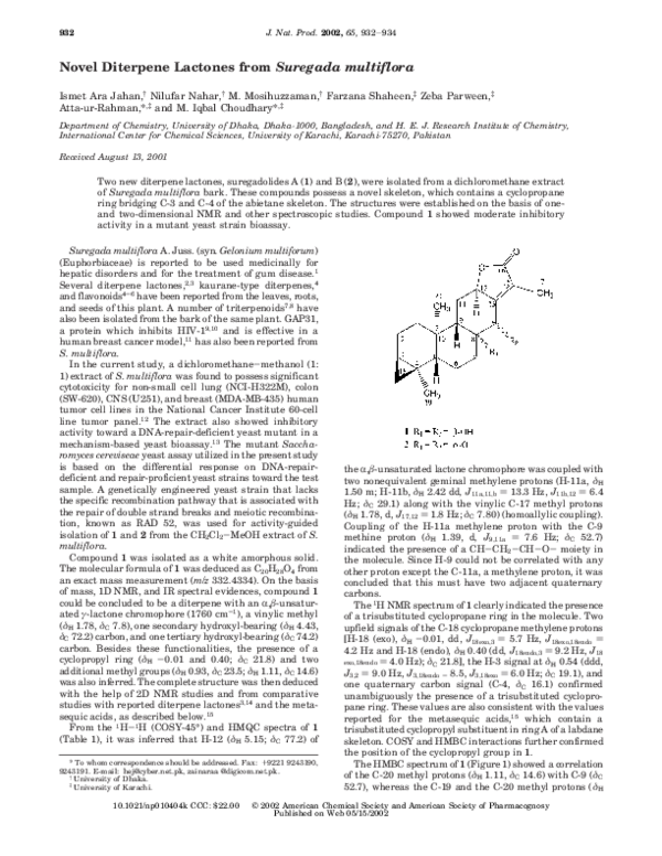 (PDF) Novel Diterpene Lactones from Suregada multiflora