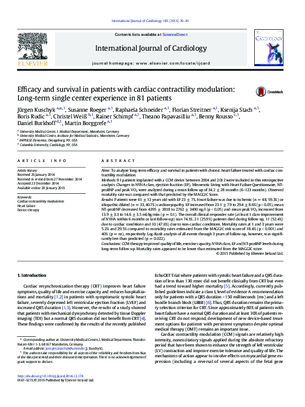 (PDF) Efficacy and survival in patients with cardiac contractility ...