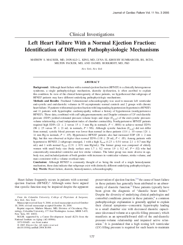 (PDF) Left Heart Failure With a Normal Ejection Fraction ...