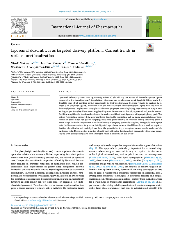 (PDF) Liposomal doxorubicin as targeted delivery platform: Current ...