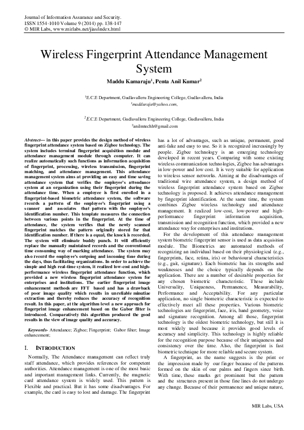 (PDF) Wireless fingerprint attendance management system