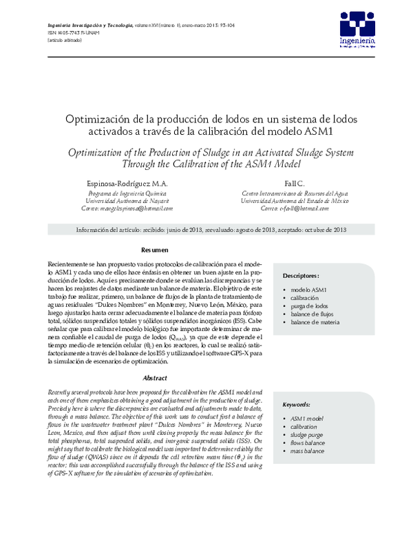 (PDF) Optimization de la producción de lodos en un sistema de lodos activados a través de la ...
