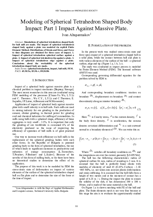 (PDF) Modeling of Spherical Tetrahedron Shaped Body Impact: Part 1 ...