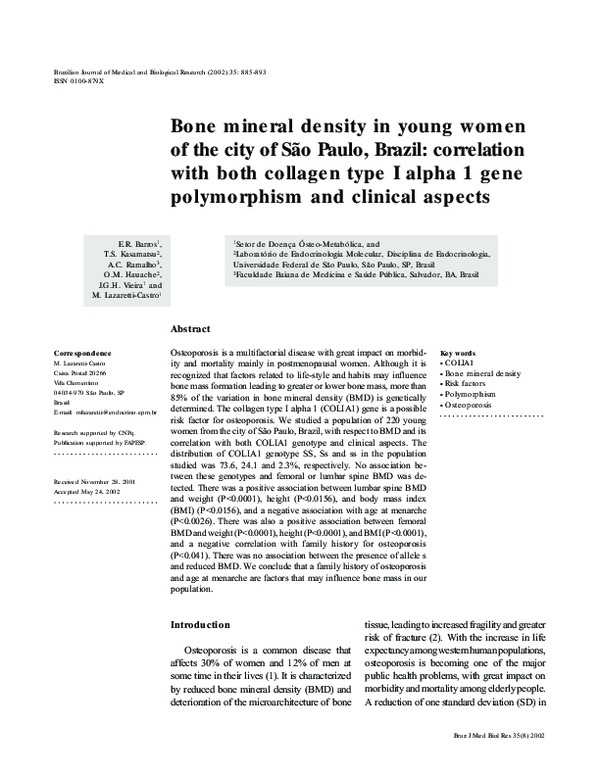 (PDF) Bone mineral density in young women of the city of São Paulo ...
