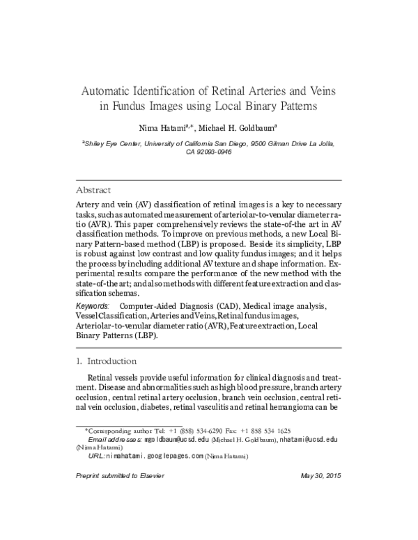 (PDF) Automatic Identification of Retinal Arteries and Veins in Fundus Images using Local Binary ...