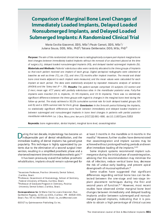 (PDF) Comparison of Marginal Bone Level Changes of Immediately Loaded ...