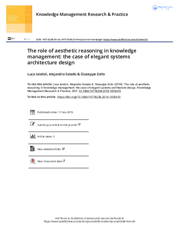 (PDF) The role of aesthetic reasoning in knowledge management: the case of elegant systems ...
