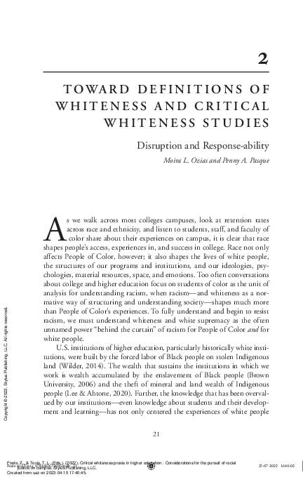 (PDF) Toward Definitions of Whiteness and Critical Whiteness Studies ...