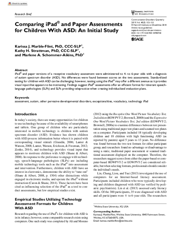 (PDF) Comparing iPad® and Paper Assessments for Children With ASD: An ...