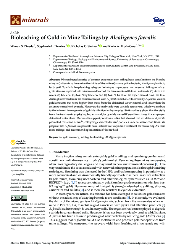 (PDF) Bioleaching of Gold in Mine Tailings by Alcaligenes faecalis