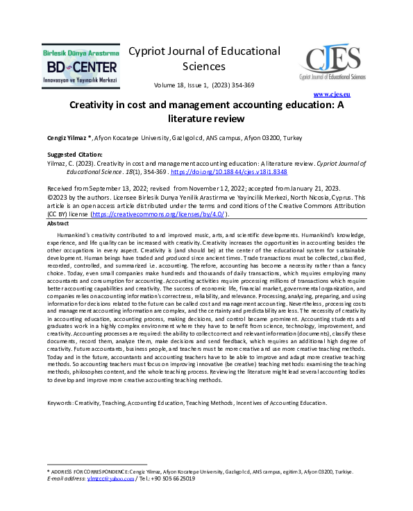 (PDF) Creativity in cost and management accounting education: A literature review