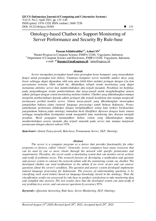(PDF) Ontology-based Chatbot to Support Monitoring of Server Performance and Security By Rule-base