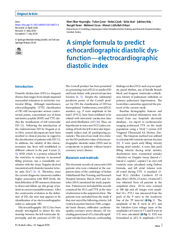 (PDF) A simple formula to predict echocardiographic diastolic ...