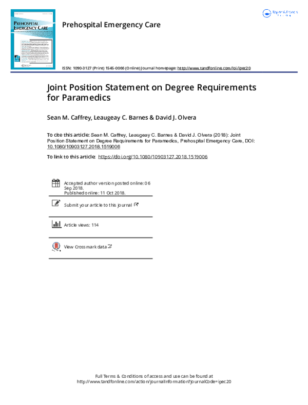(PDF) Joint Position Statement on Degree Requirements for Paramedics