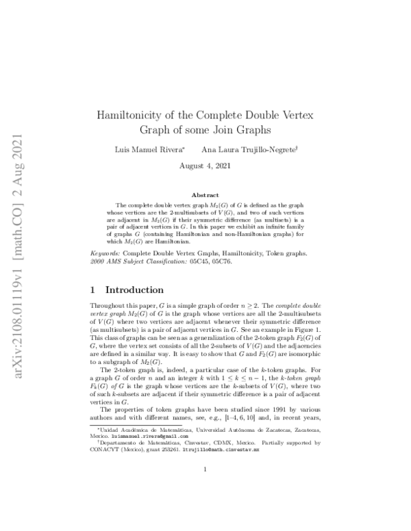 (PDF) Hamiltonicity of the Complete Double Vertex Graph of some Join Graphs