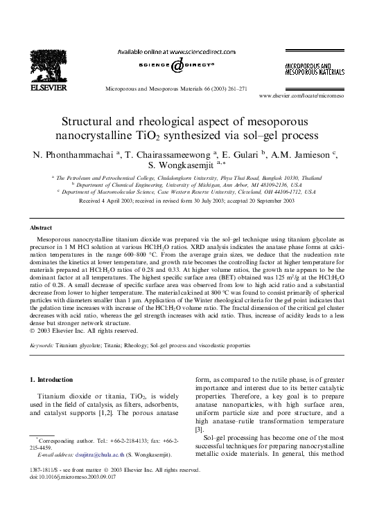 (PDF) Structural and rheological aspect of mesoporous nanocrystalline TiO2 synthesized via sol ...