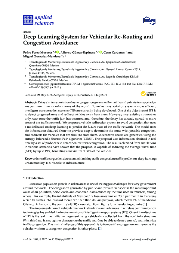 (PDF) Deep Learning System for Vehicular Re-Routing and Congestion ...