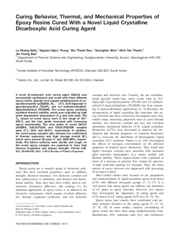 (PDF) Curing behavior, thermal, and mechanical properties of epoxy ...