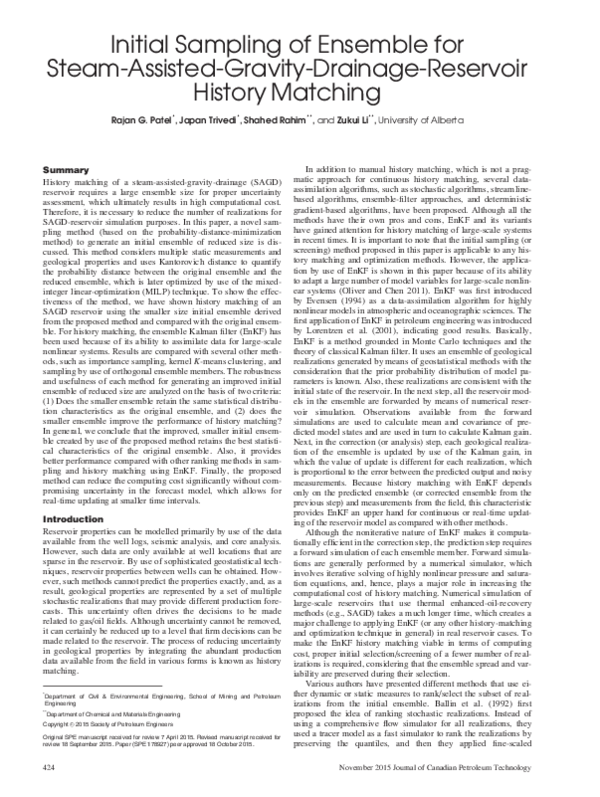 (PDF) Initial Sampling of Ensemble for Steam-Assisted-Gravity-Drainage-Reservoir History Matching