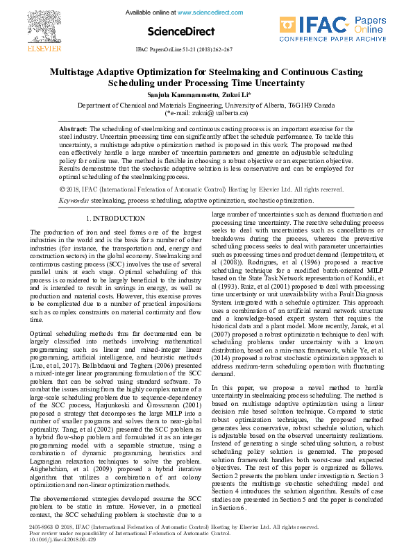 Pdf Multistage Adaptive Optimization For Steelmaking And Continuous Casting Scheduling Under