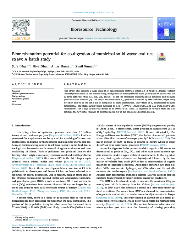(PDF) Biomethanation potential for co-digestion of municipal solid ...