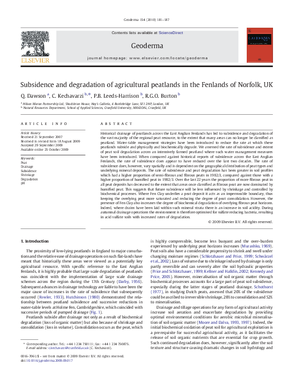 (PDF) Subsidence and degradation of agricultural peatlands in the ...