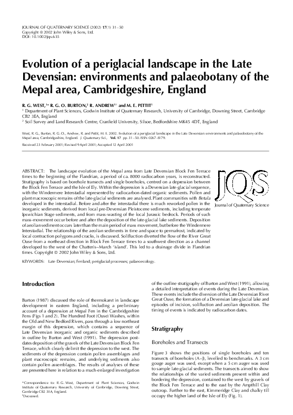 (PDF) Evolution of a periglacial landscape in the Late Devensian ...