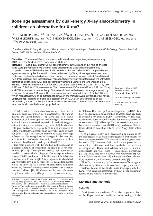 (PDF) DXA vs X-ray for Pediatric Bone Age Assessment