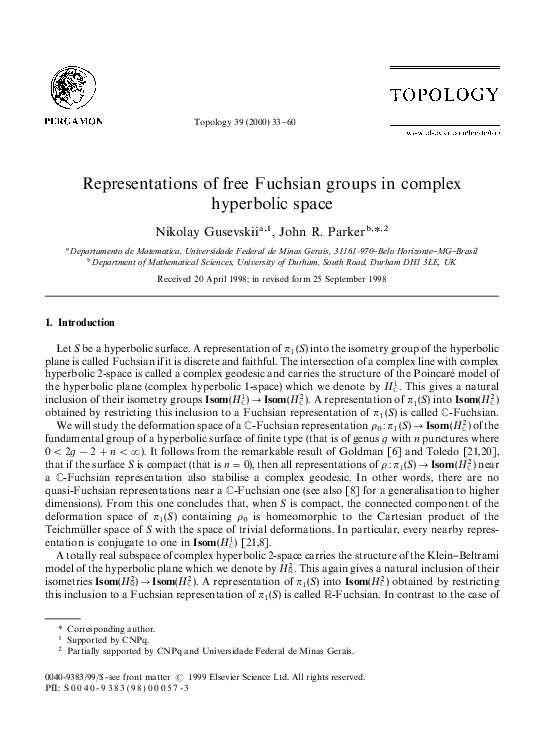 (PDF) Representations of free Fuchsian groups in complex hyperbolic space