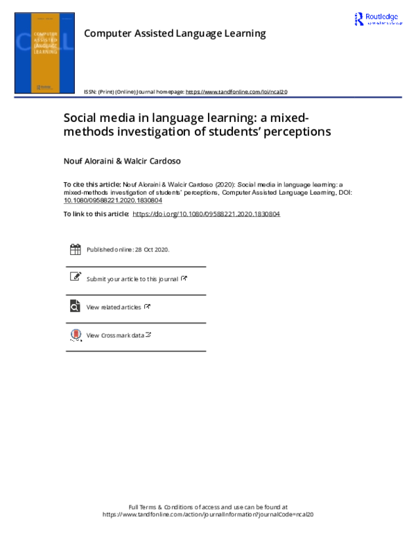 (PDF) Social media in language learning: a mixed-methods investigation of students’ perceptions