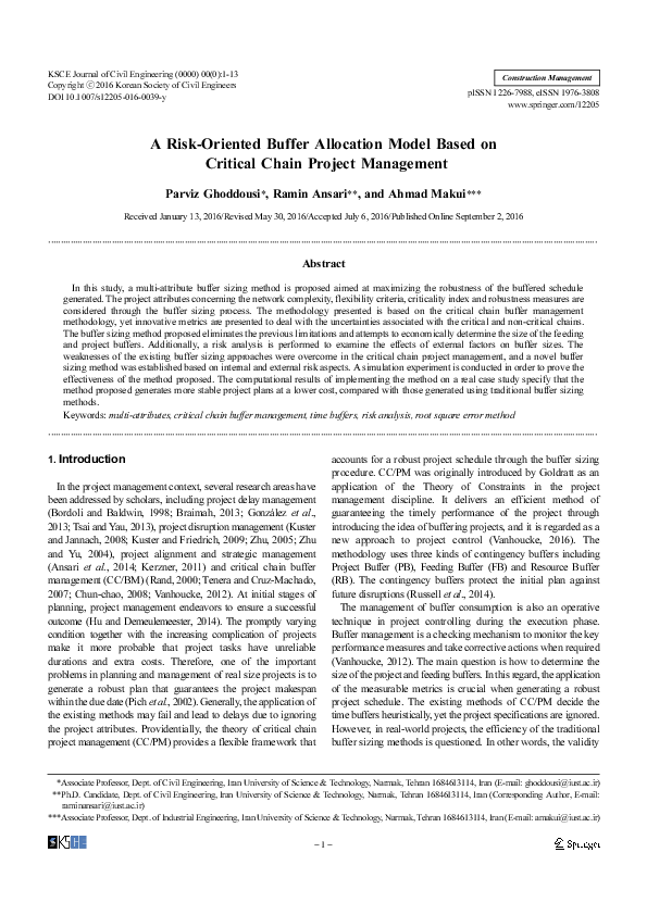 Pdf A Risk Oriented Buffer Allocation Model Based On Critical Chain