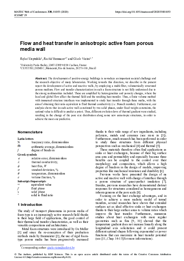(PDF) Flow and heat transfer in anisotropic active foam porous media wall