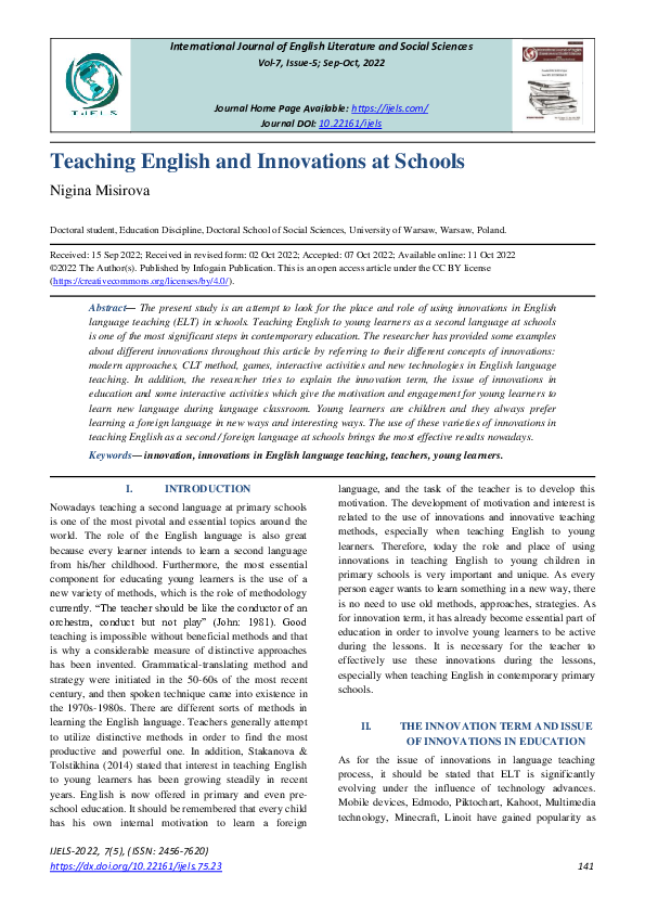 (PDF) Teaching English and Innovations at Schools
