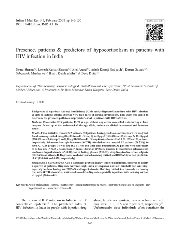 (PDF) Presence, patterns & predictors of hypocortisolism in patients ...