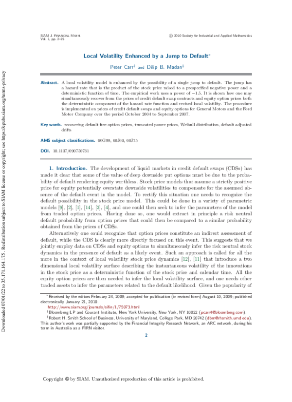 (PDF) Local Volatility Enhanced by a Jump to Default