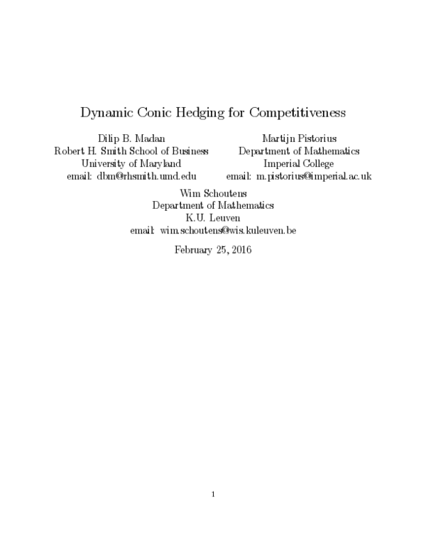 (PDF) Dynamic Conic Hedging for Competitiveness