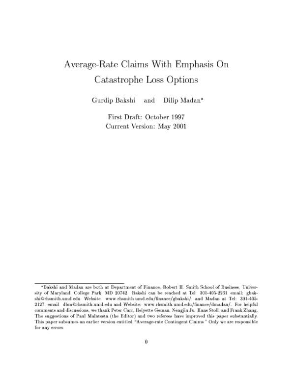 (PDF) Average Rate Claims with Emphasis on Catastrophe Loss Options