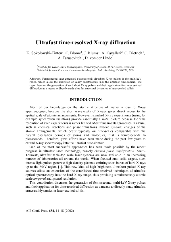 (PDF) Ultrafast time-resolved X-ray diffraction