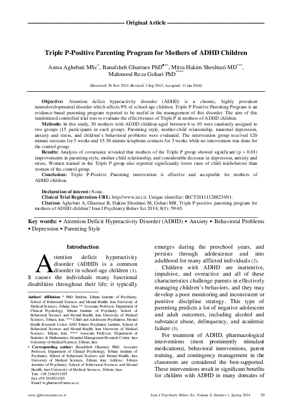 (PDF) Triple p-positive parenting program for mothers of ADHD children