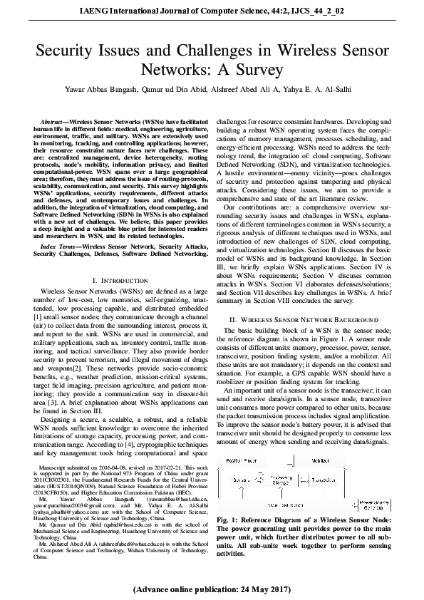 (PDF) Security Issues and Challenges in Wireless Sensor Networks : A Survey
